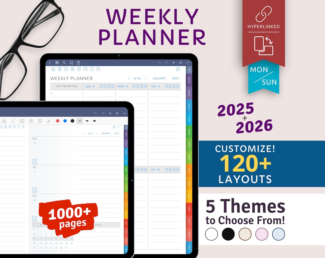 Weekly Digital Planner for Goodnotes, Notability, Weekly Organizer ...