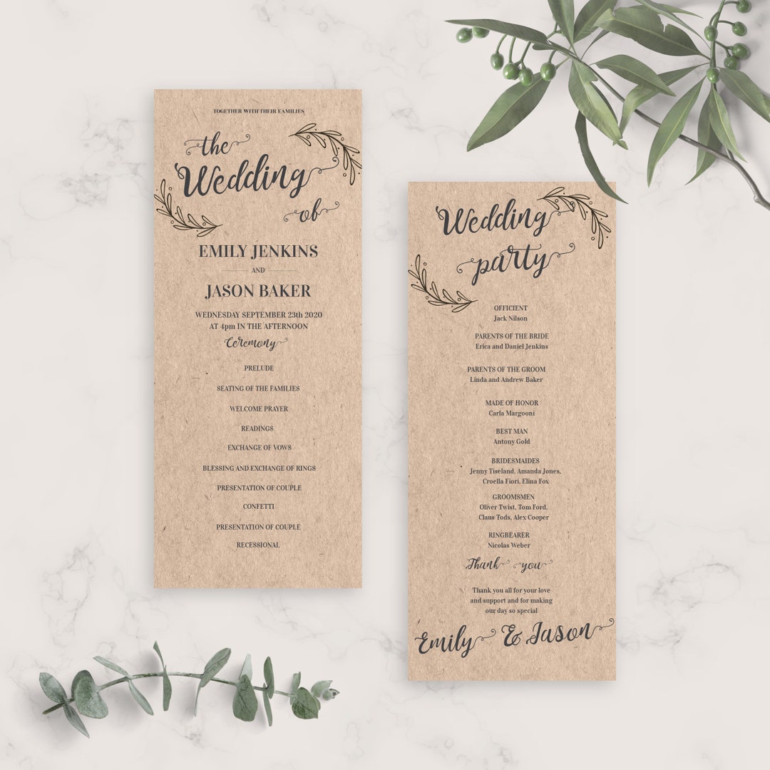 Vintage Rustic Wedding Program Template, Program for Wedding, Printable ...