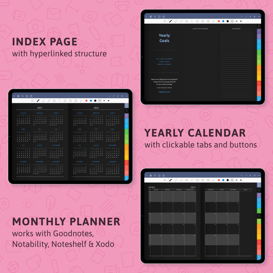 Digital Yearly Goal Planner Template for iPad or Android, Goodnotes ...