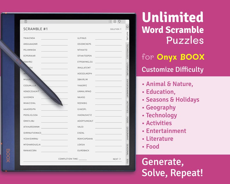 Onyx Boox Word Scramble Puzzles: 100+ Themes (digital Puzzles) - Etsy