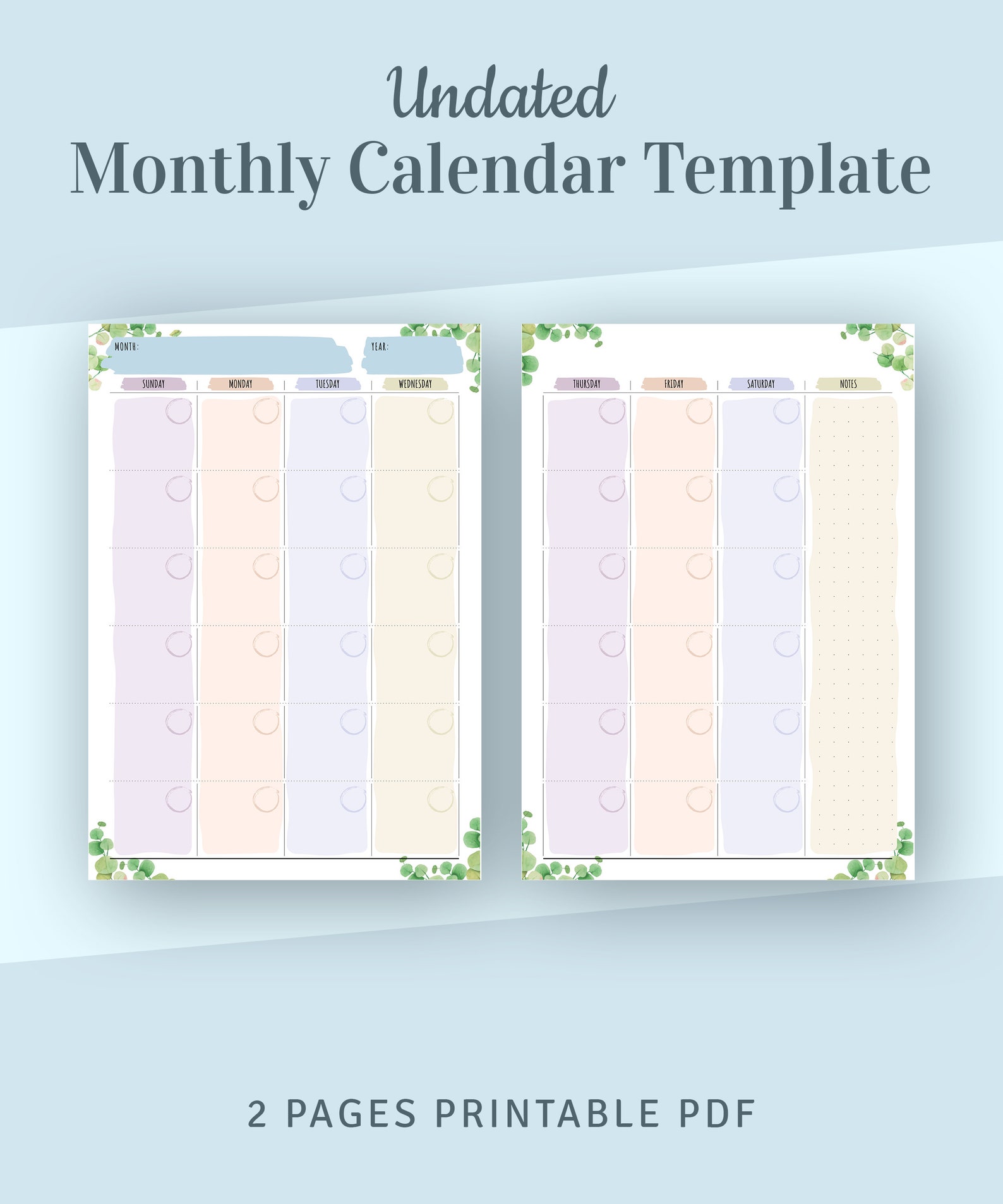 Undated Monthly Calendar Printable Template Monthly Planner | Etsy