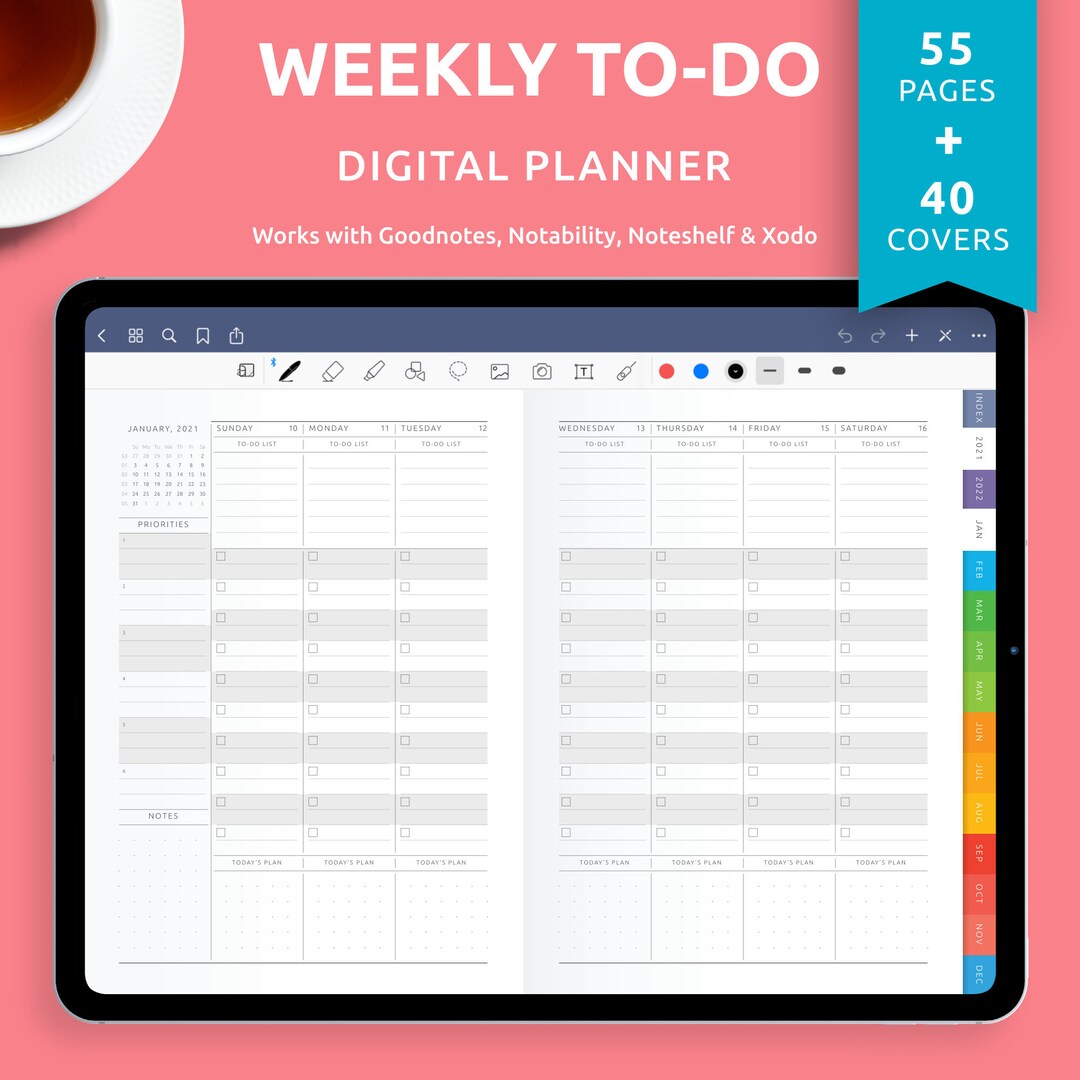 Weekly To-do Digital Template for Goodnotes, Notability, Weekly ...