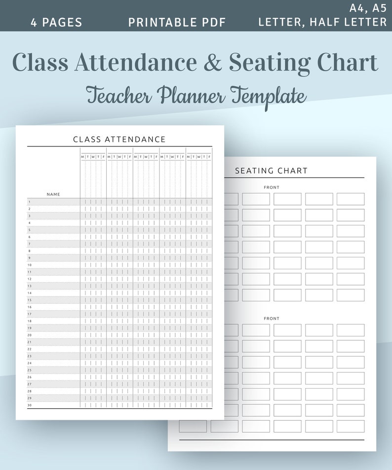 Class Attendance & Seating Chart Template, Teacher Planner (PDF) - Etsy