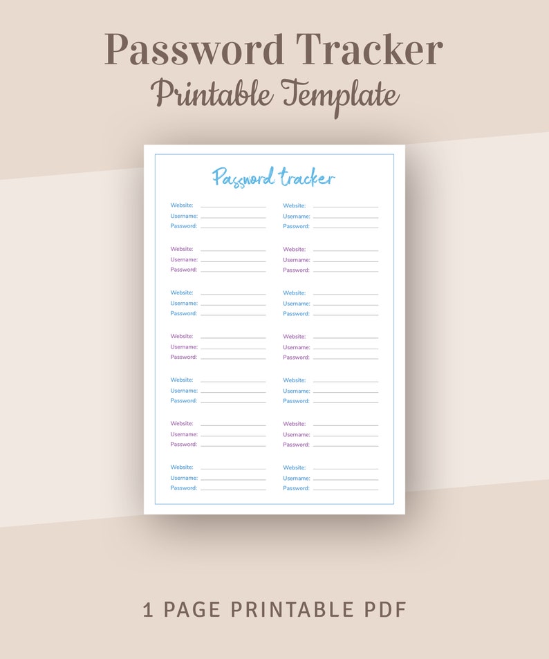 Password Organizer Printable Template Password Organize | Etsy