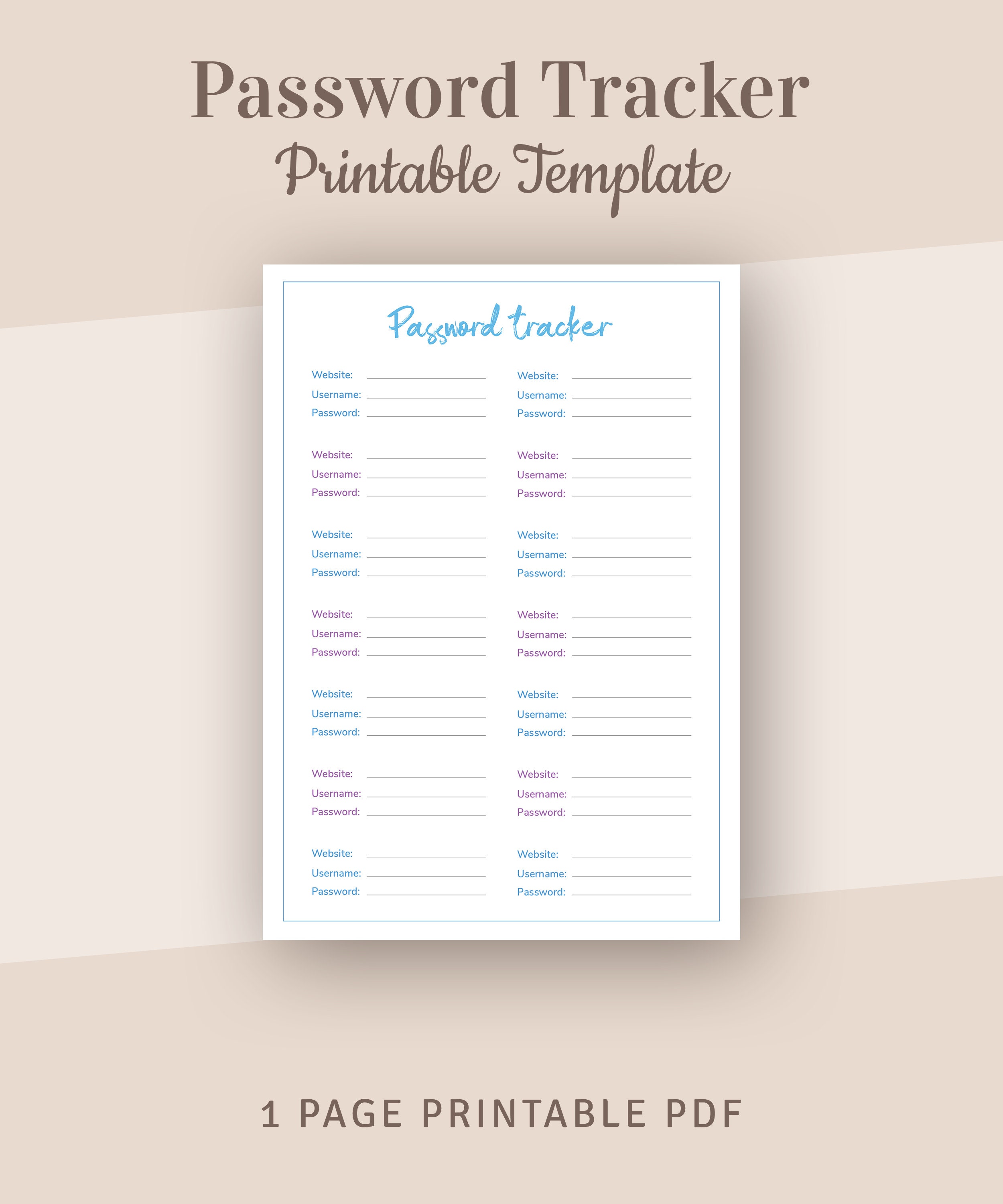 Password Organizer Printable Template Password Organize | Etsy