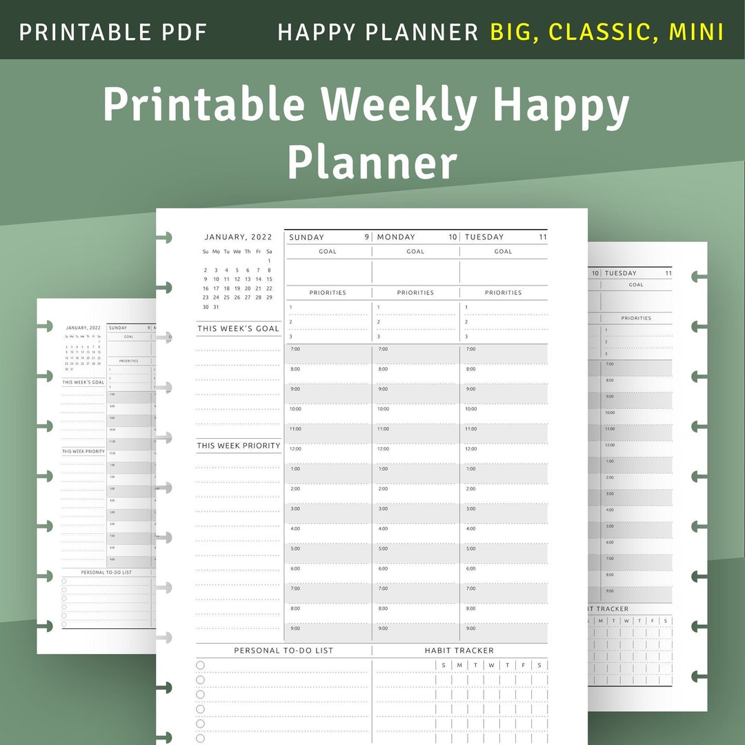 Dated Weekly Happy Planner Pages, Printable Weekly Inserts for Happy ...