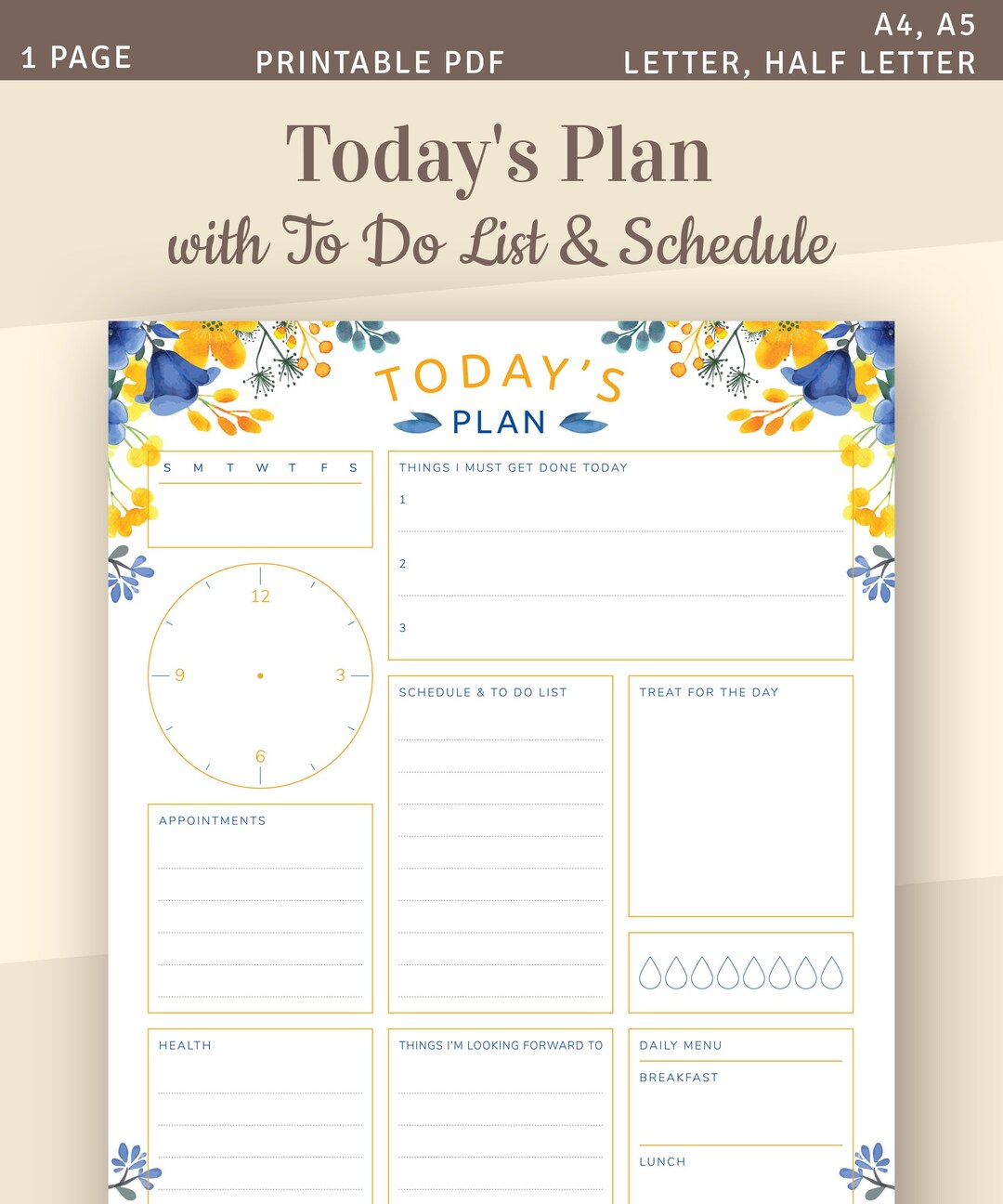 Today's Plan With to Do List & Schedule, Daily Planner Template ...
