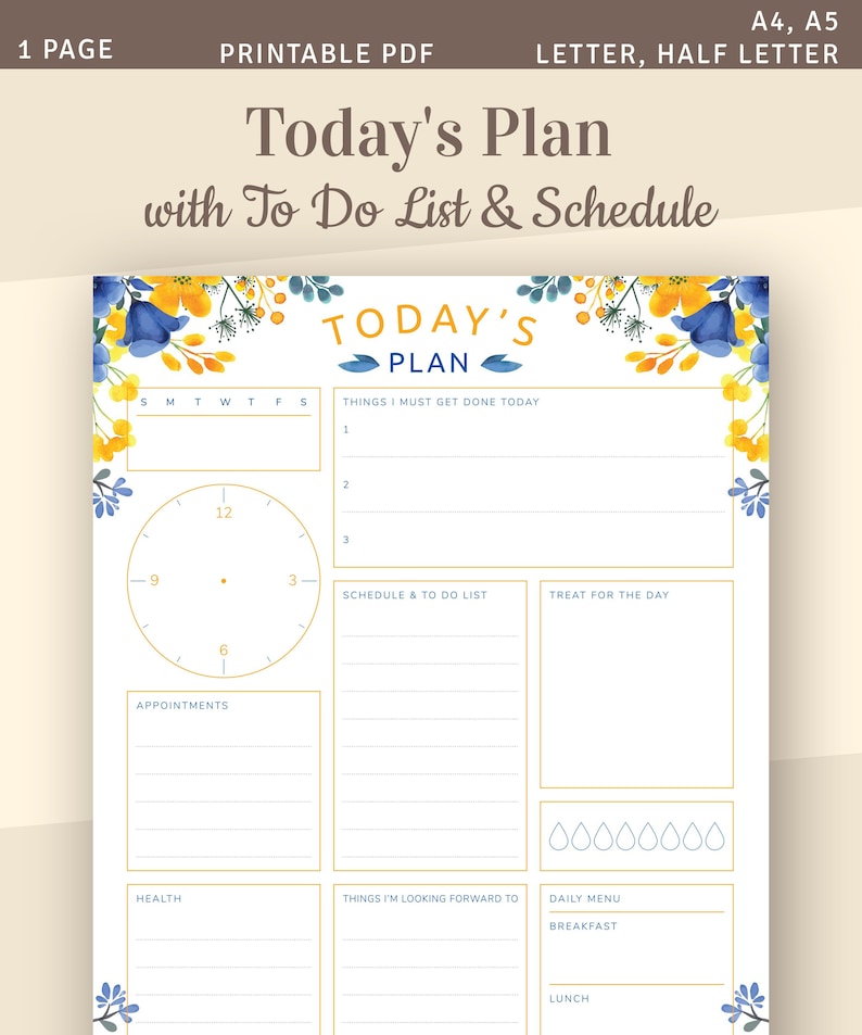 Today's Plan With to Do List & Schedule Daily Planner | Etsy