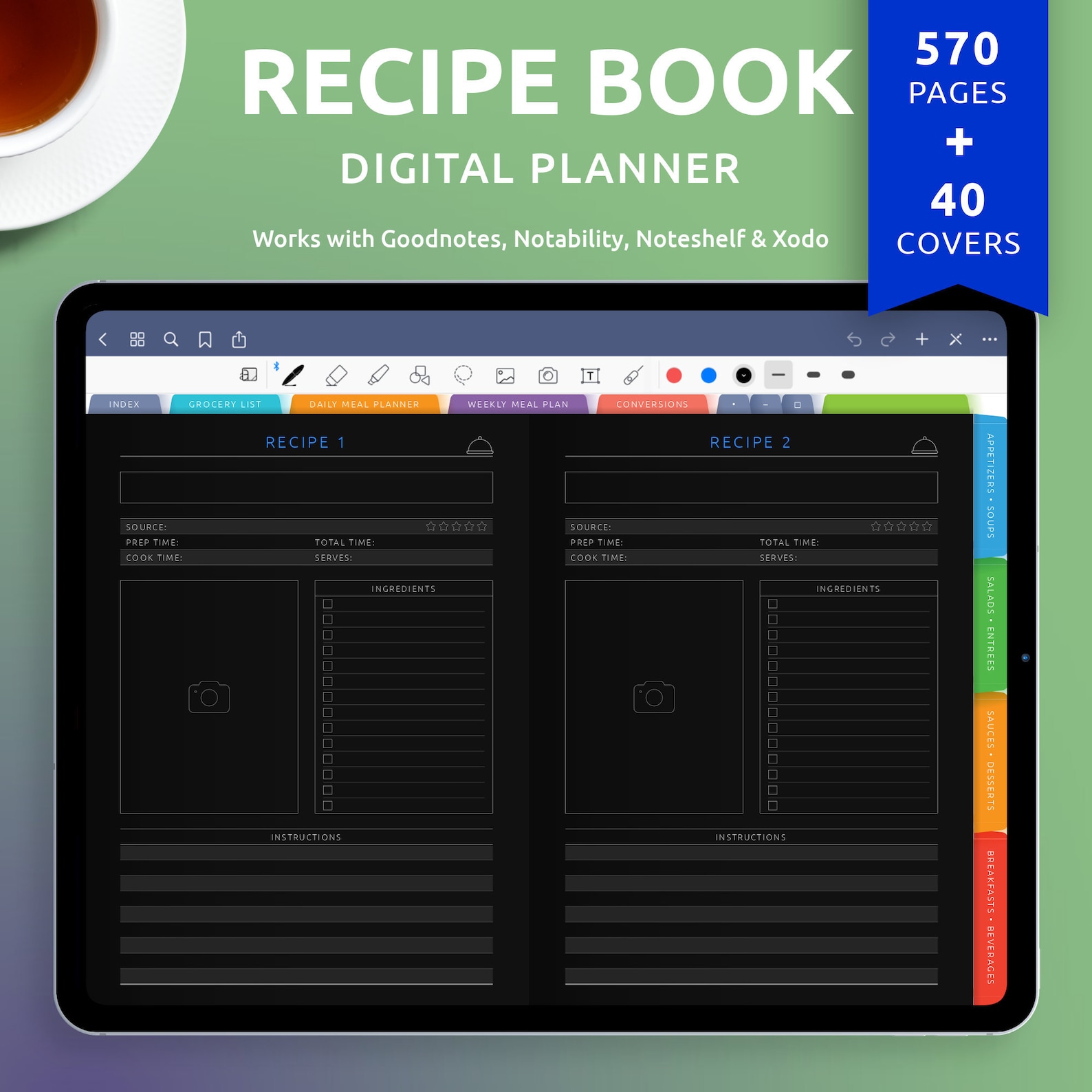 Digital Recipe Book for Goodnotes Notability dark Digital - Etsy