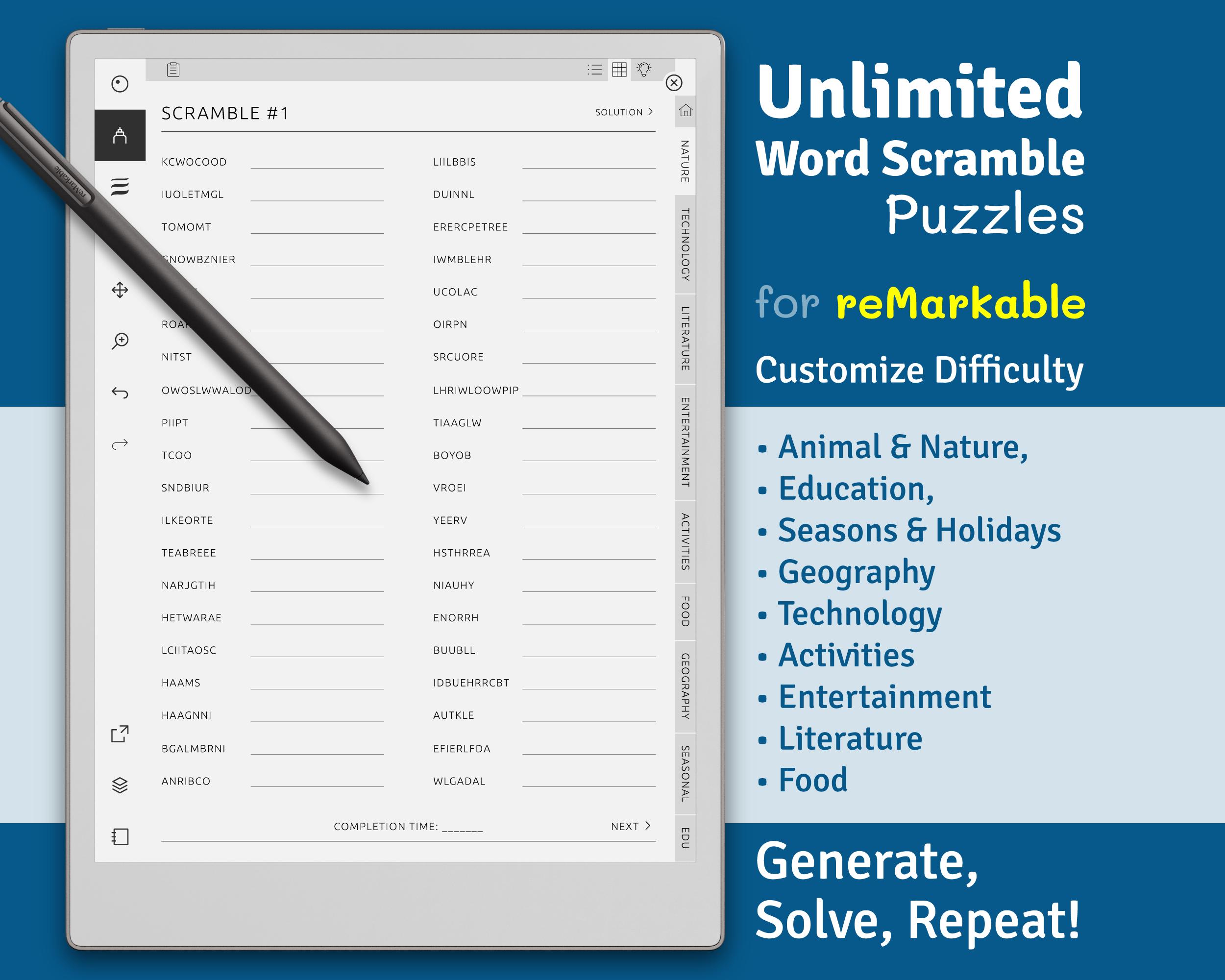 Remarkable 2 Word Scramble Puzzles: 100+ Themes, Levels & Solutions ...