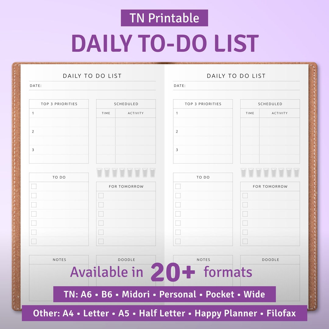 Traveler's Notebook Daily To-do List Refill (PDF) - Etsy