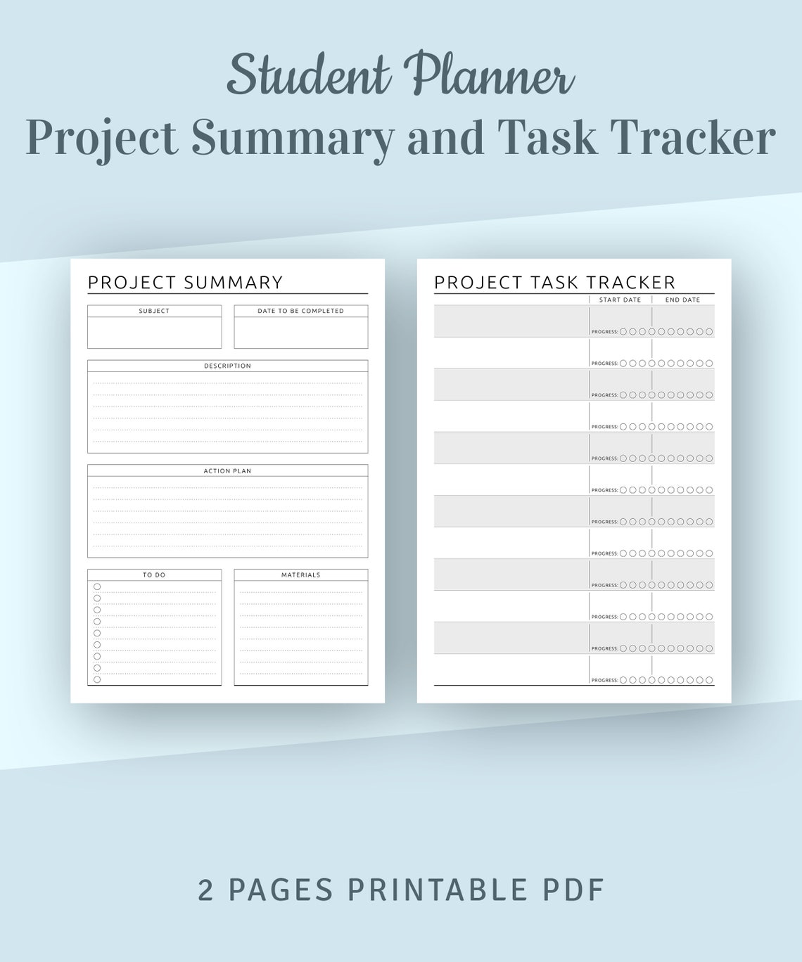 Student Project Planner Printable Template School Project - Etsy