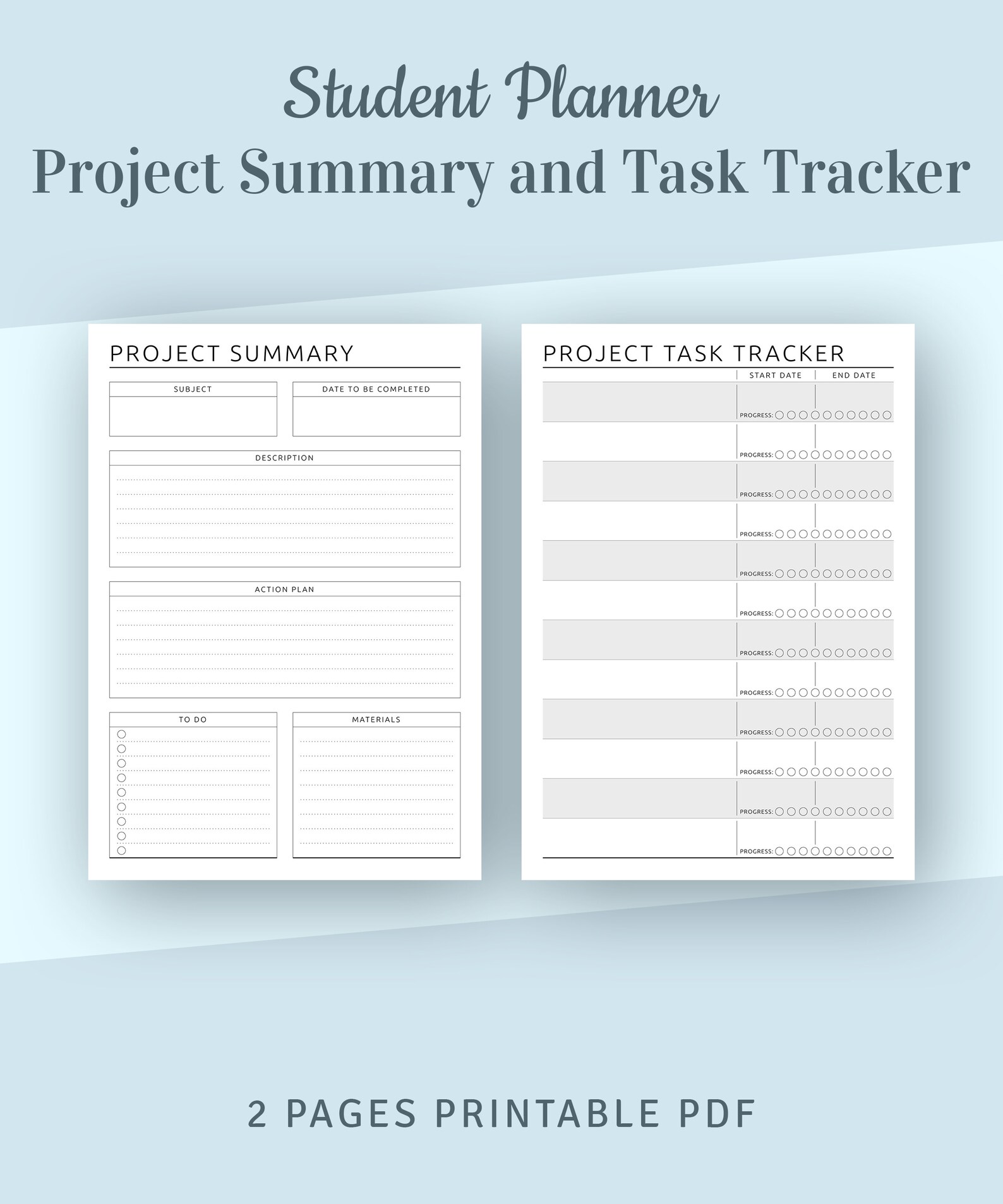 Student Project Planner Printable Template School Project - Etsy