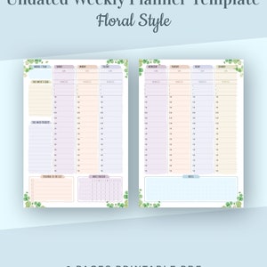 Floral Undated Weekly Planner Template, Printable Agenda (digital ...