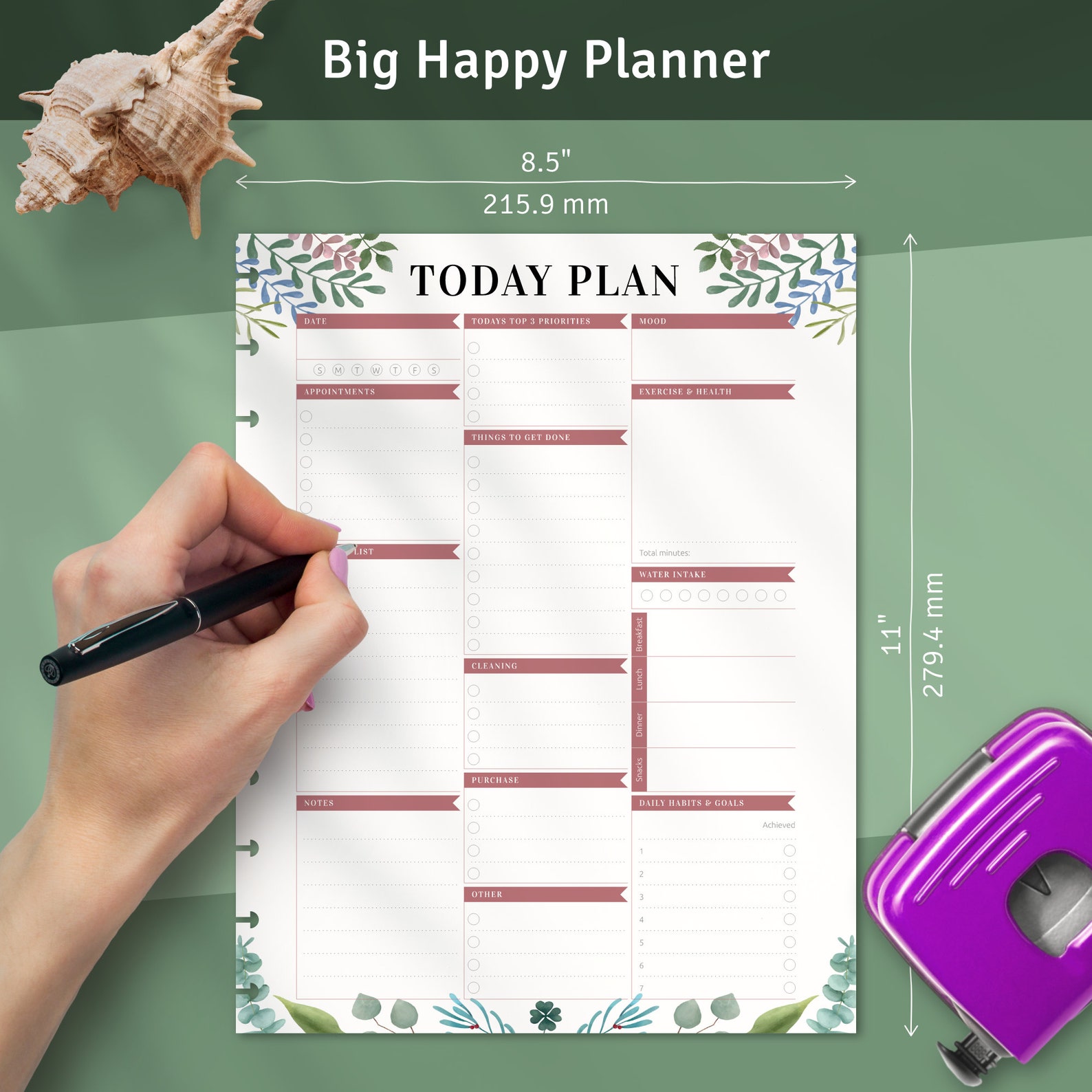 Daily Happy Planner Printable Insert, Daily Agenda Template for Happy ...