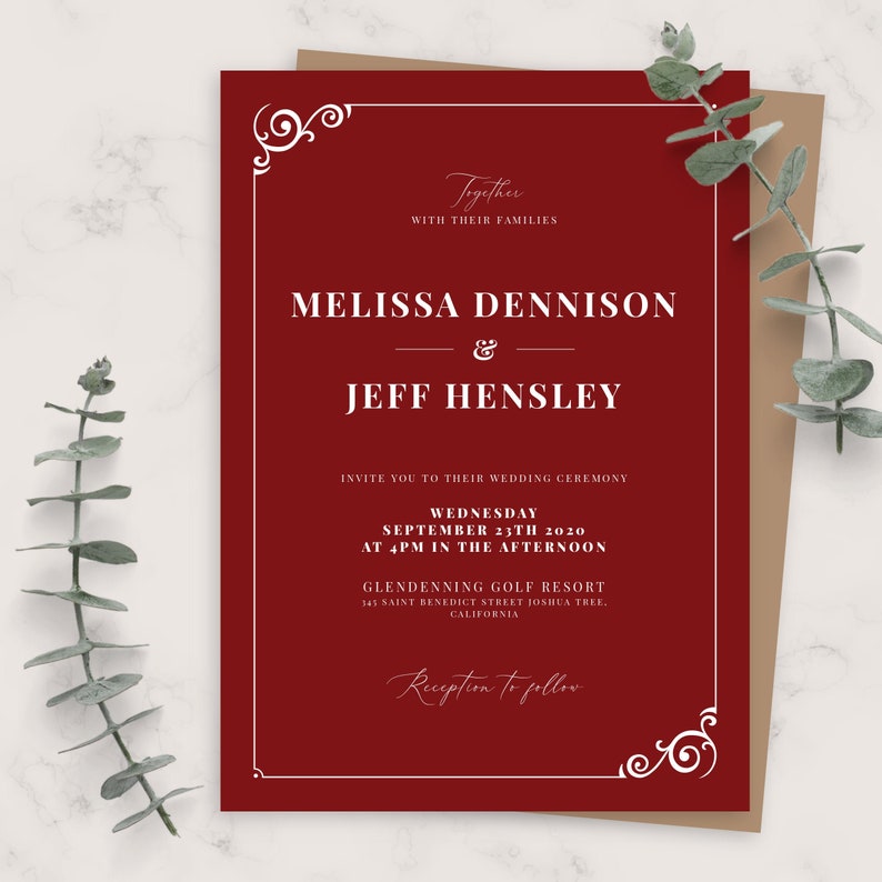 Wedding Invite Ruby Red Vintage Wedding Invitation Printable - Etsy