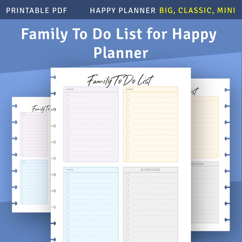 Family to Do List for Happy Planner Classic / Mini / Big | Etsy