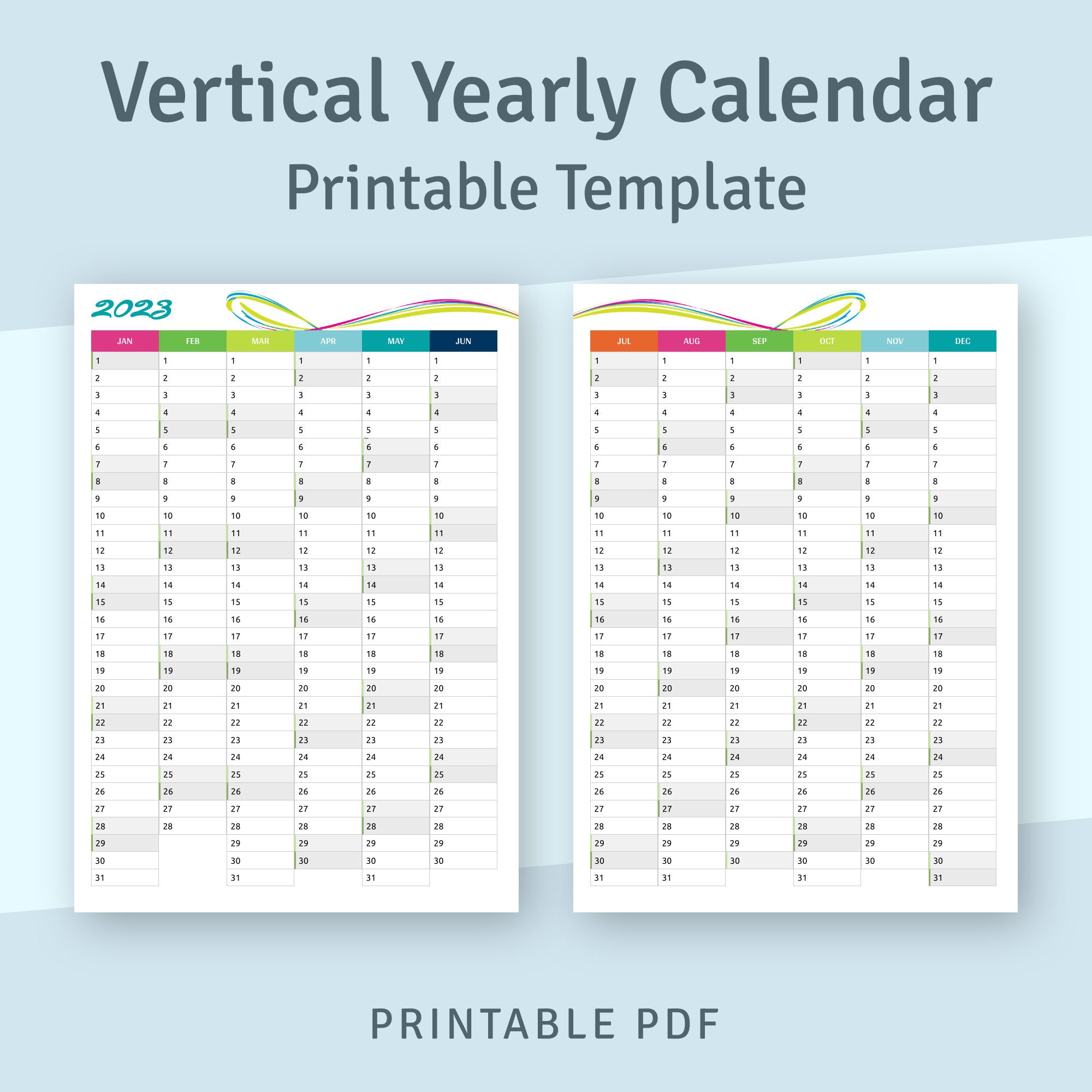 Vertical Yearly Calendar, 2025+2026 Printable Template (PDF) - Etsy