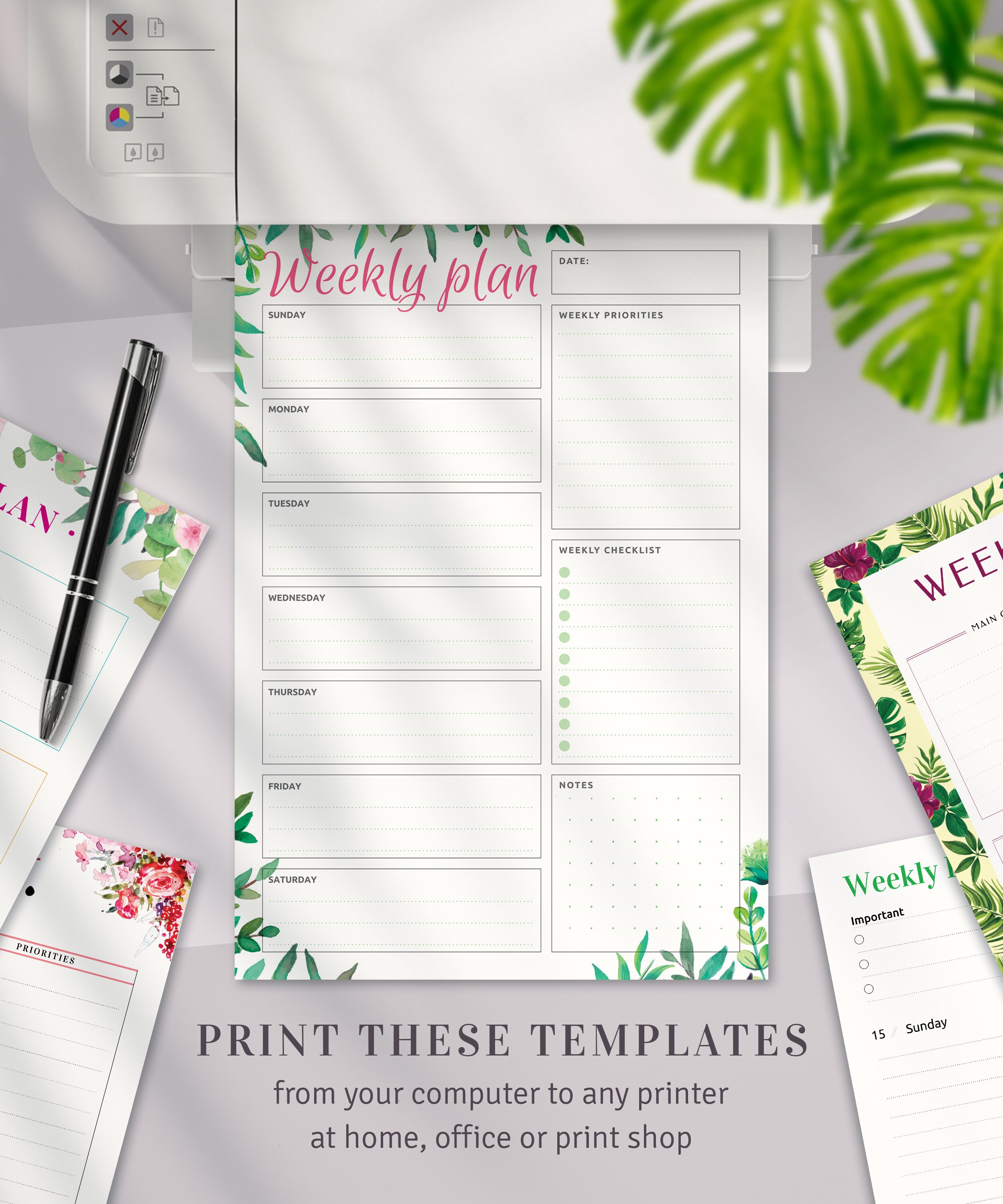 Weekly Planners Kit Printable Week at a Glance Templates 8 in | Etsy