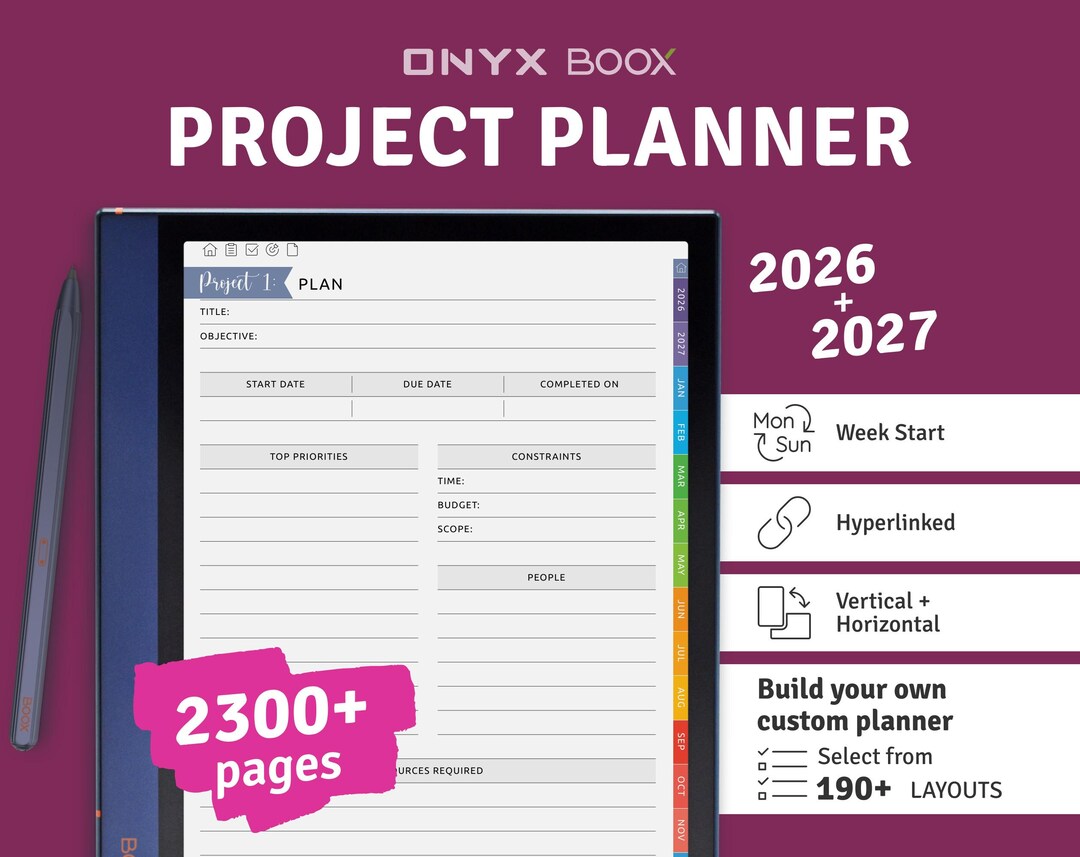 2026 + 2027 BOOX Project Planner: Business Management for Onyx Boox - Etsy