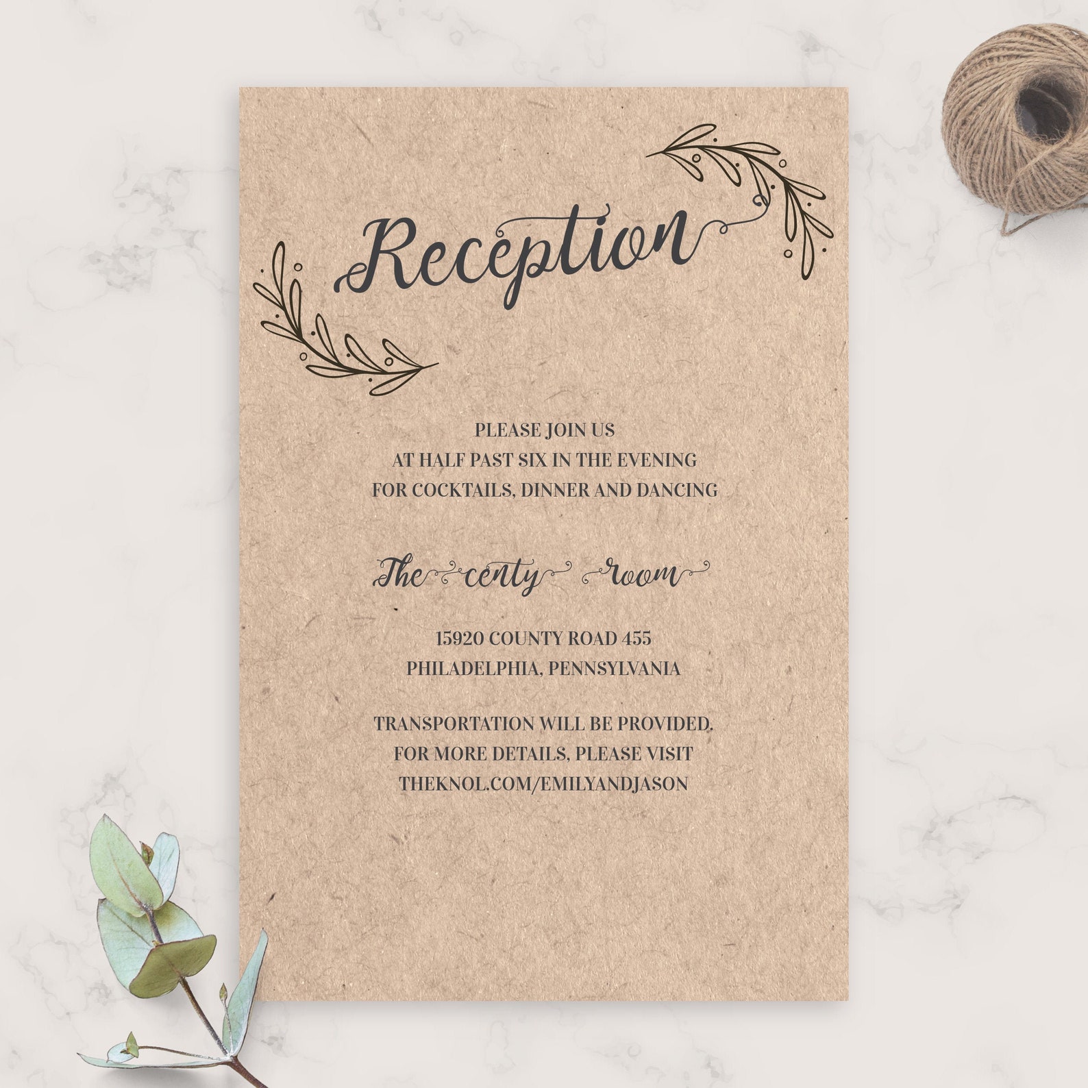 Vintage Rustic Wedding Reception Card DIY Printable Wedding - Etsy
