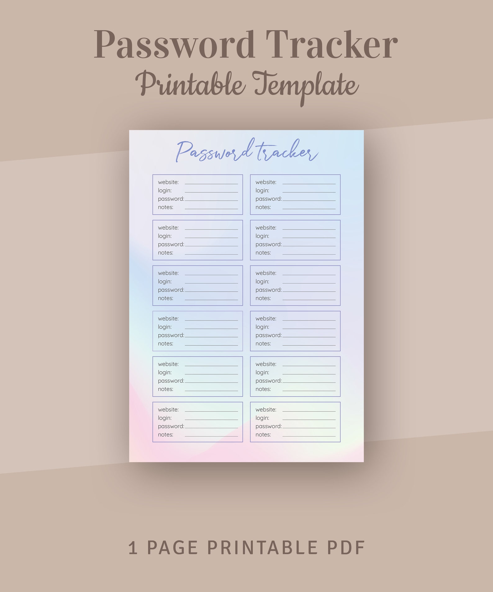 Password Journal Printable Page Password Tracker Template - Etsy