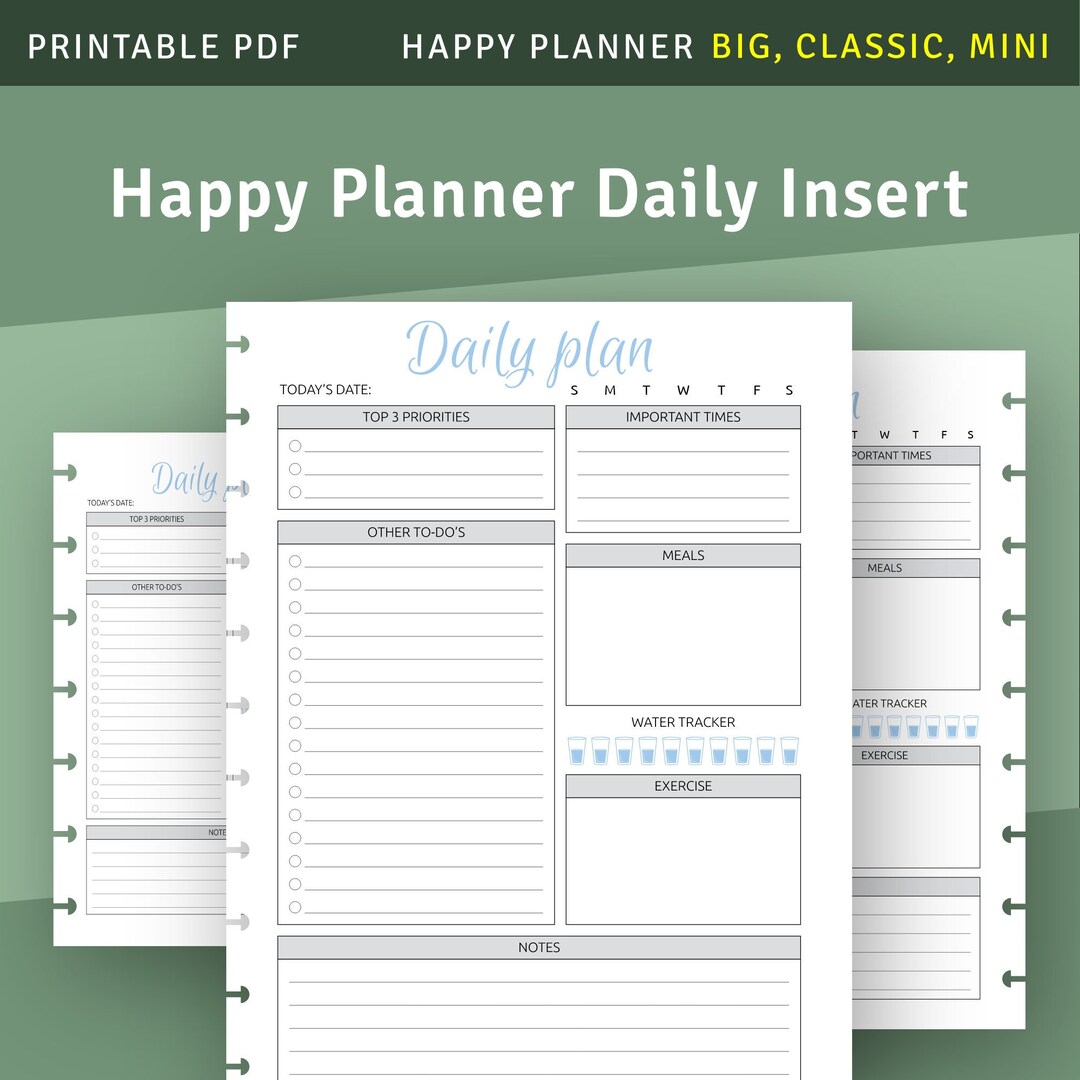 Daily Plan With To-do List for Happy Planner Classic, Mini, Big ...