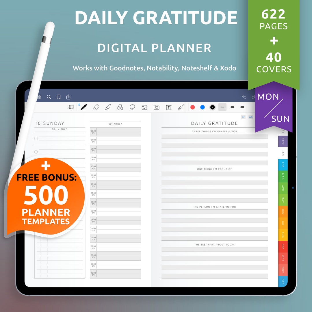 Daily Gratitude Digital Planner for Goodnotes, Notability, Gratitude ...