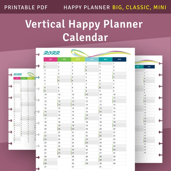 Two Pages Vertical Calendar Year on Two Pages Printable | Etsy