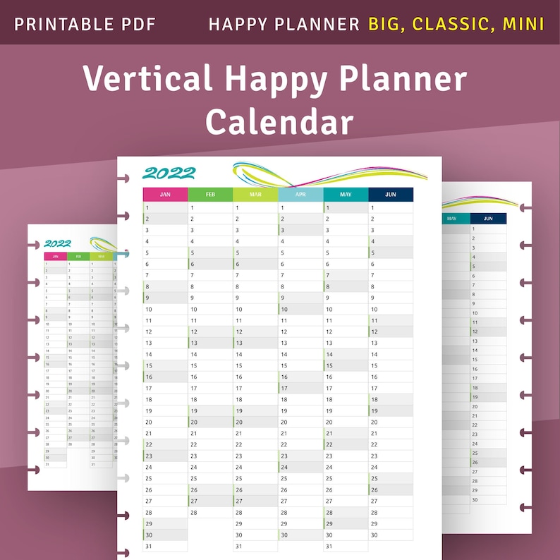Two Pages Vertical Calendar, Year on Two Pages Printable Insert for ...