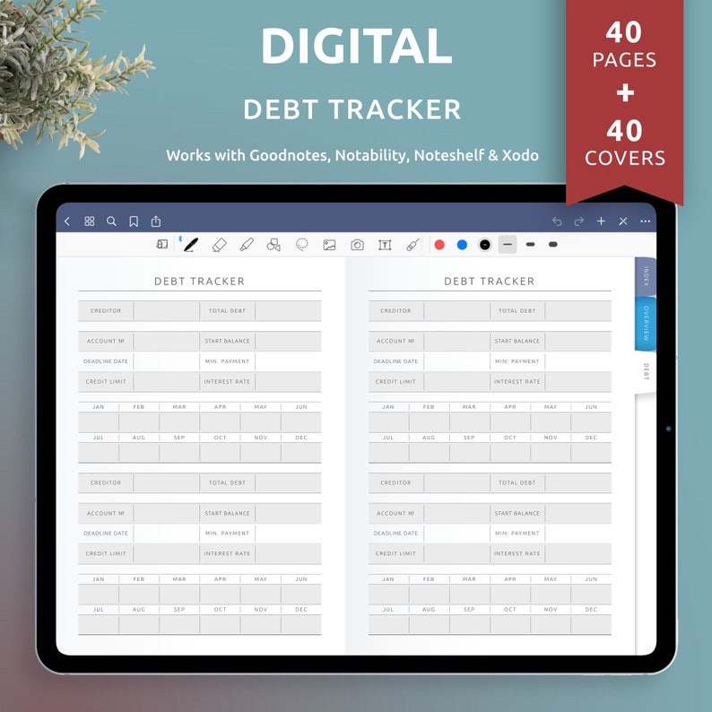 Digital Debt Tracker for Ipad or Android Tablet Monthly - Etsy