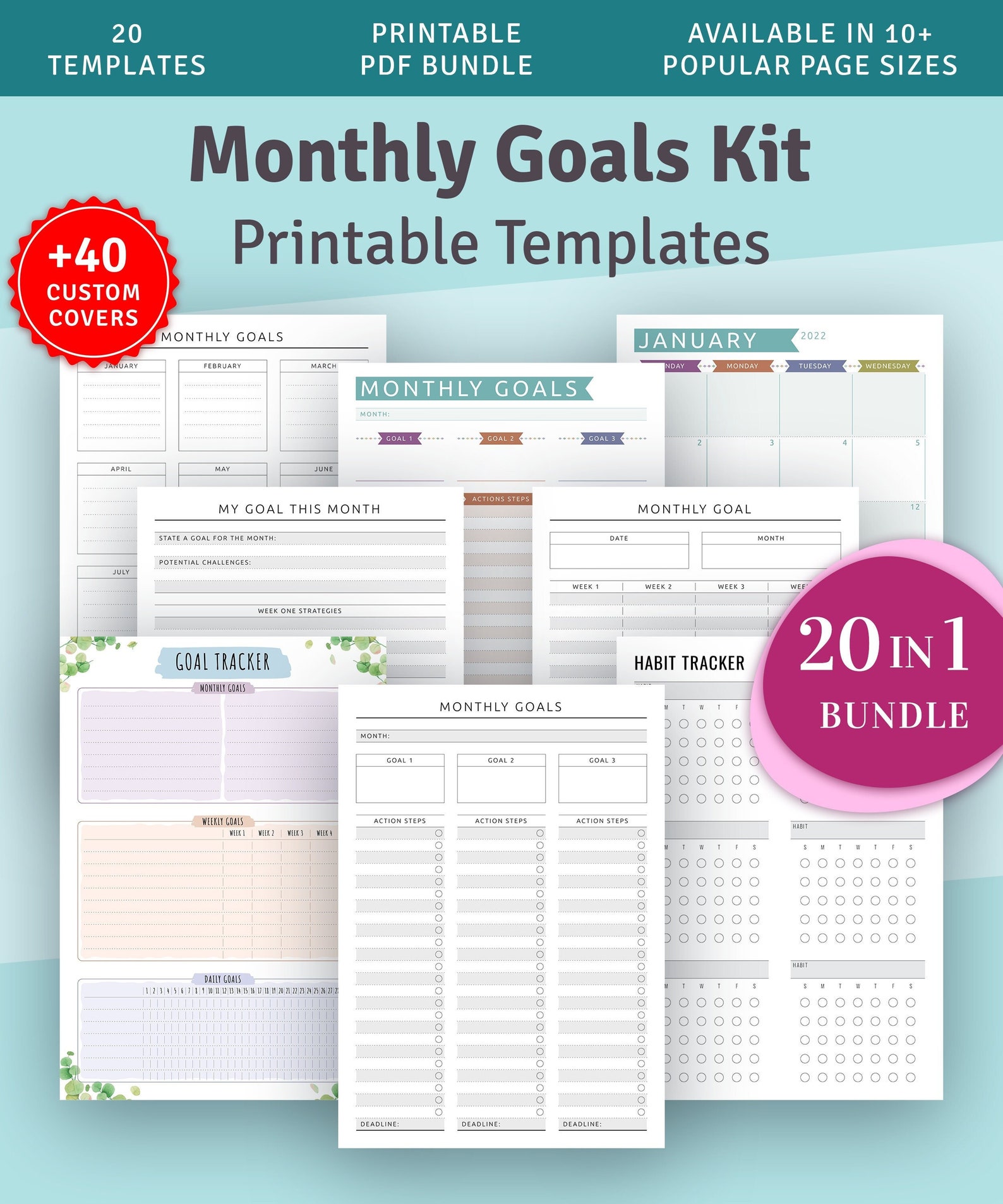 Monthly Goal Setting Kit Collection 20in1 Printable Monthly - Etsy