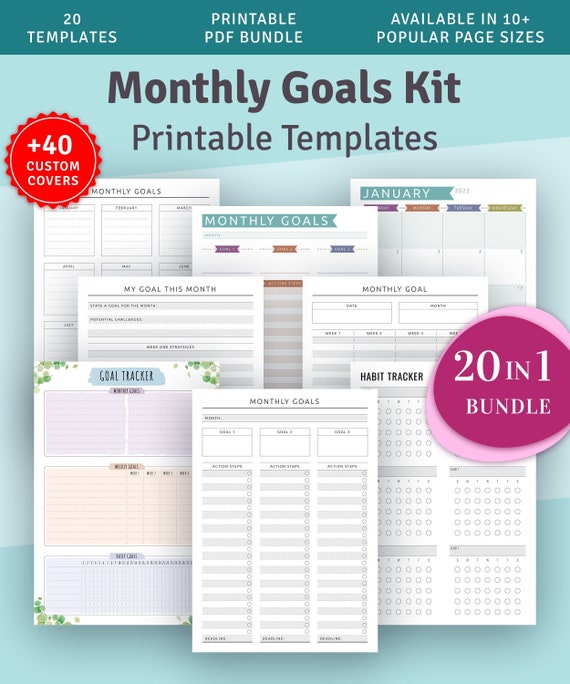 Monthly Goal Setting Kit Collection 20in1 Printable Monthly - Etsy