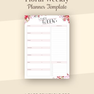 Floral Weekly Planner Template, Weekly Organizer, Undated Weekly Agenda ...