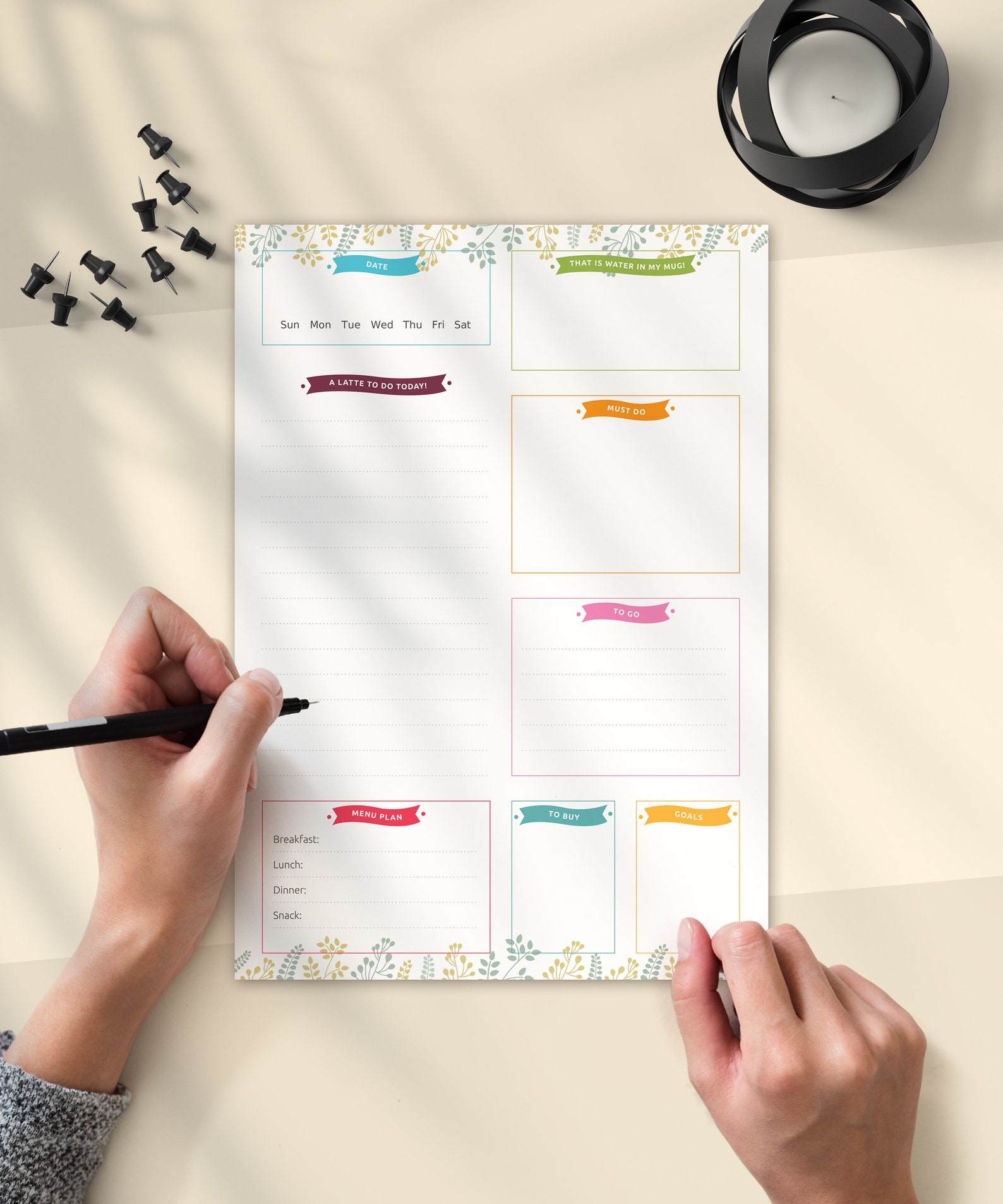 Botanical Daily Planner Template, Colorful Agenda (printable PDF) - Etsy