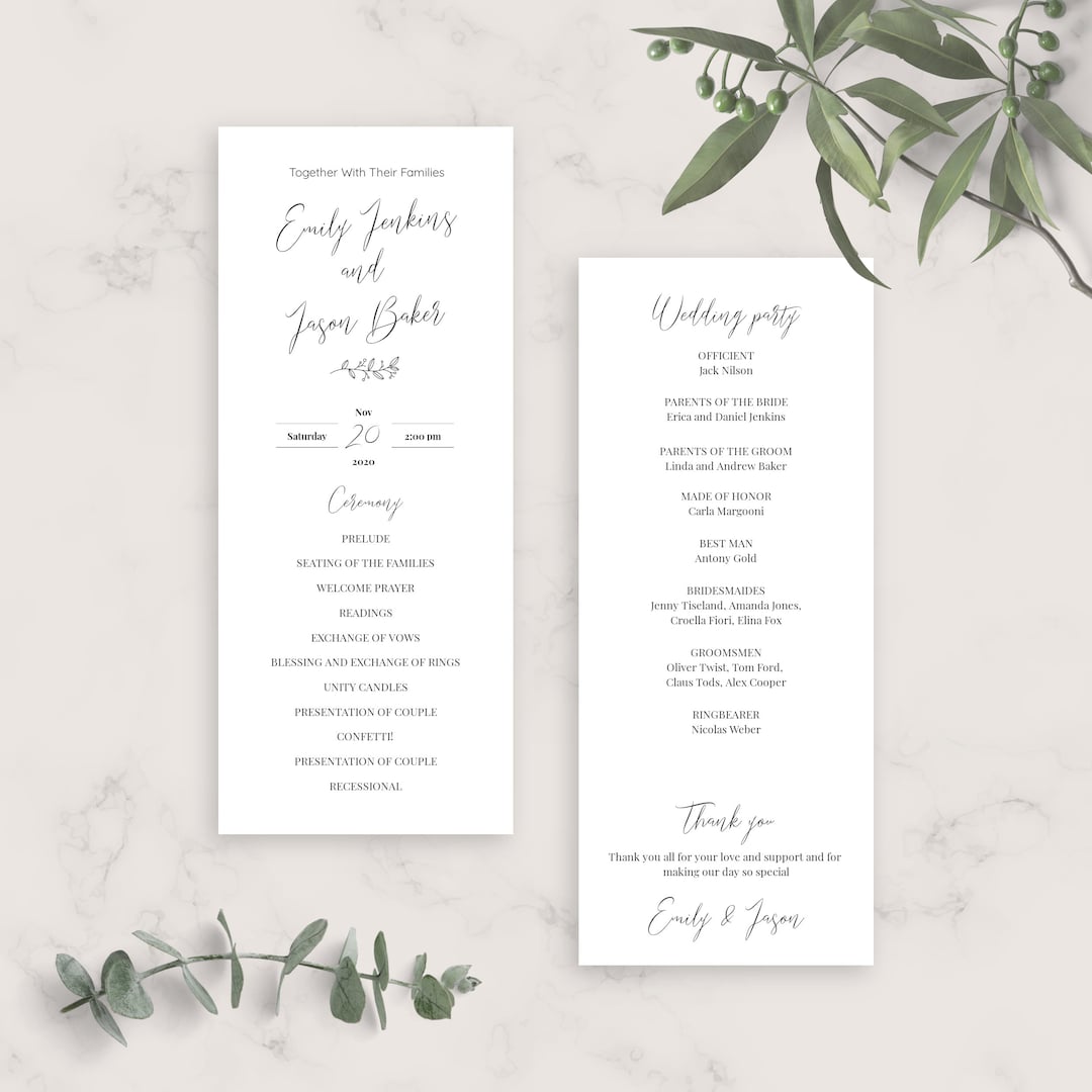 Classic Elegant Wedding Program Template, Program for Wedding ...