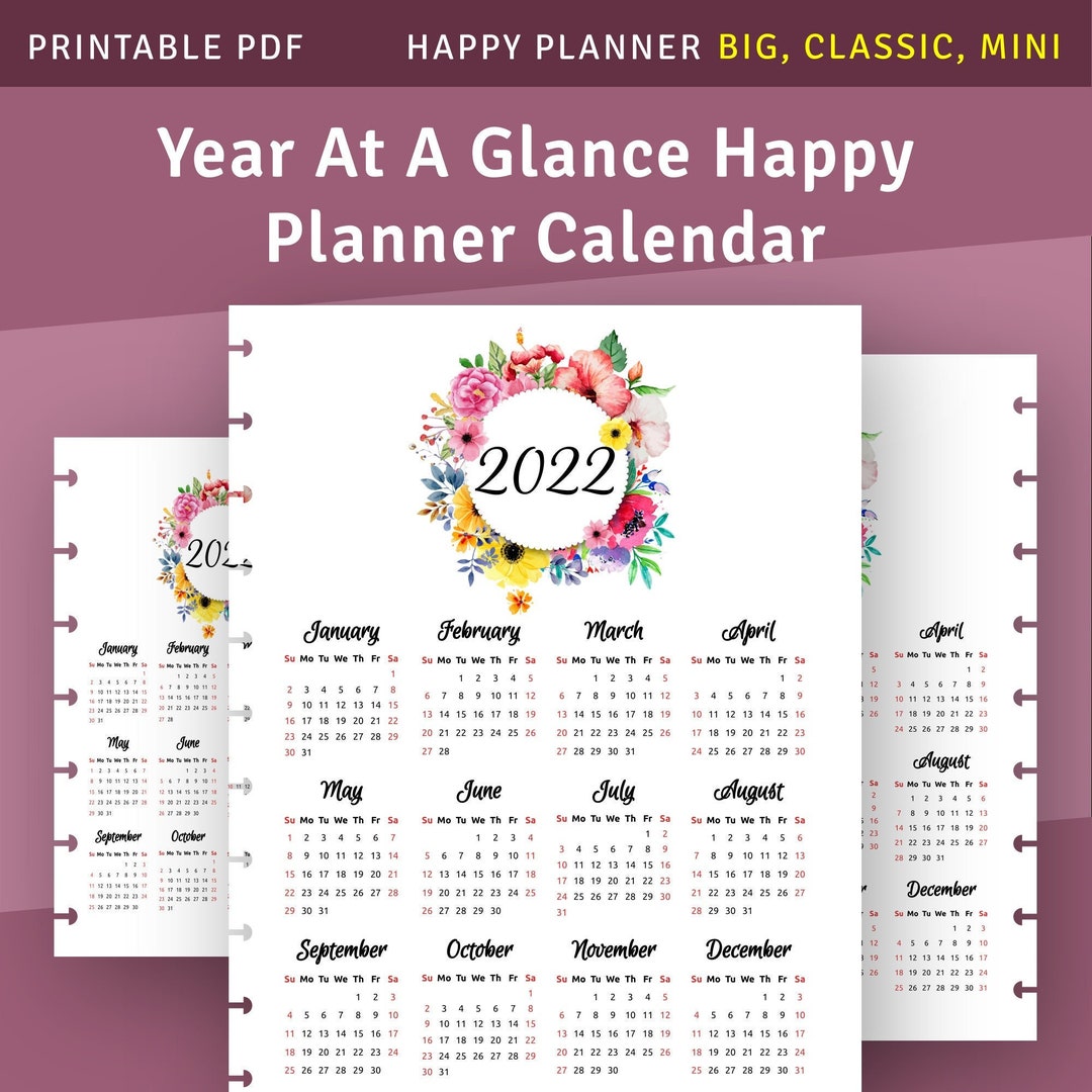 Happy Planner Year Refill, Printable Yearly Calendar Template for Happy ...