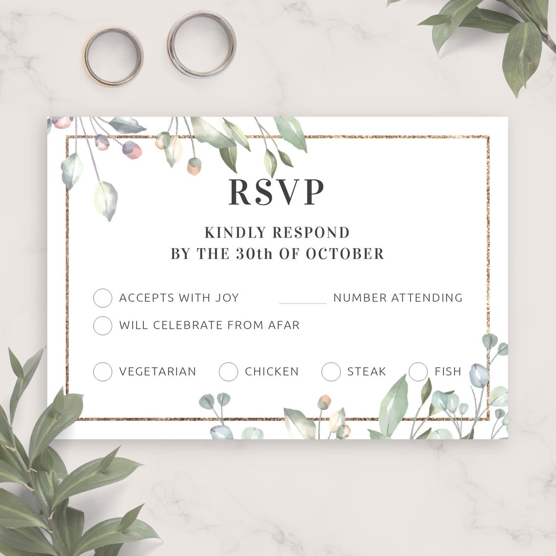 Floral Elegant Wedding Rsvp Card Template Printable Wedding - Etsy