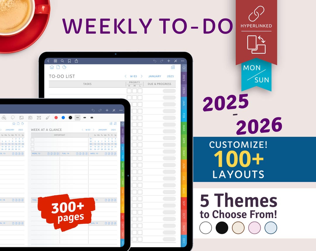 Digital Weekly To-do Planner for Goodnotes, Notability, Weekly ...