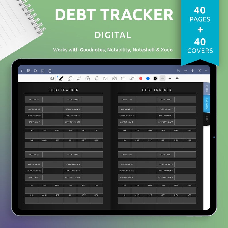 Digital Debt Tracker, Budget Planner, 40+ Custom Covers (PDF) - Etsy