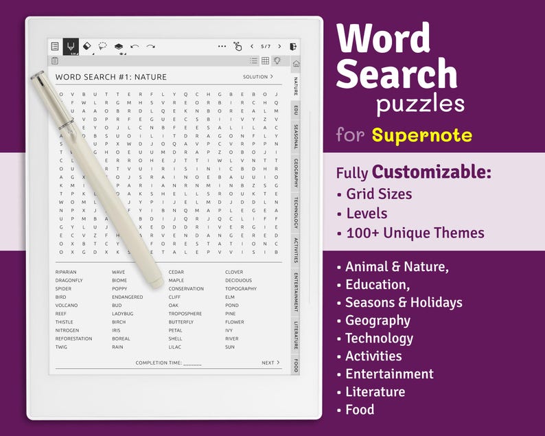 Supernote Word Search Book: 100+ Themes, Customizable Puzzles (digital ...