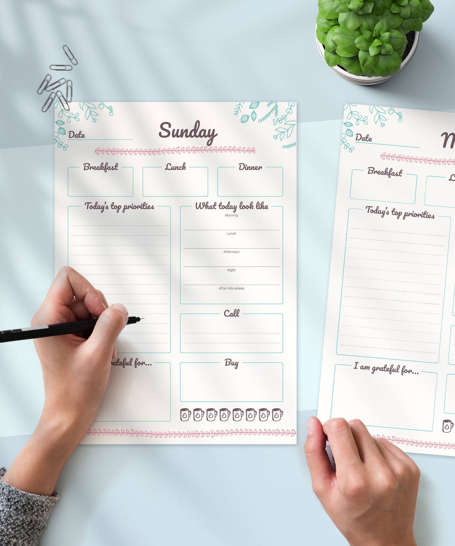 7 Days Weekly Planner With Blue & Pink Flowered Pattern | Etsy