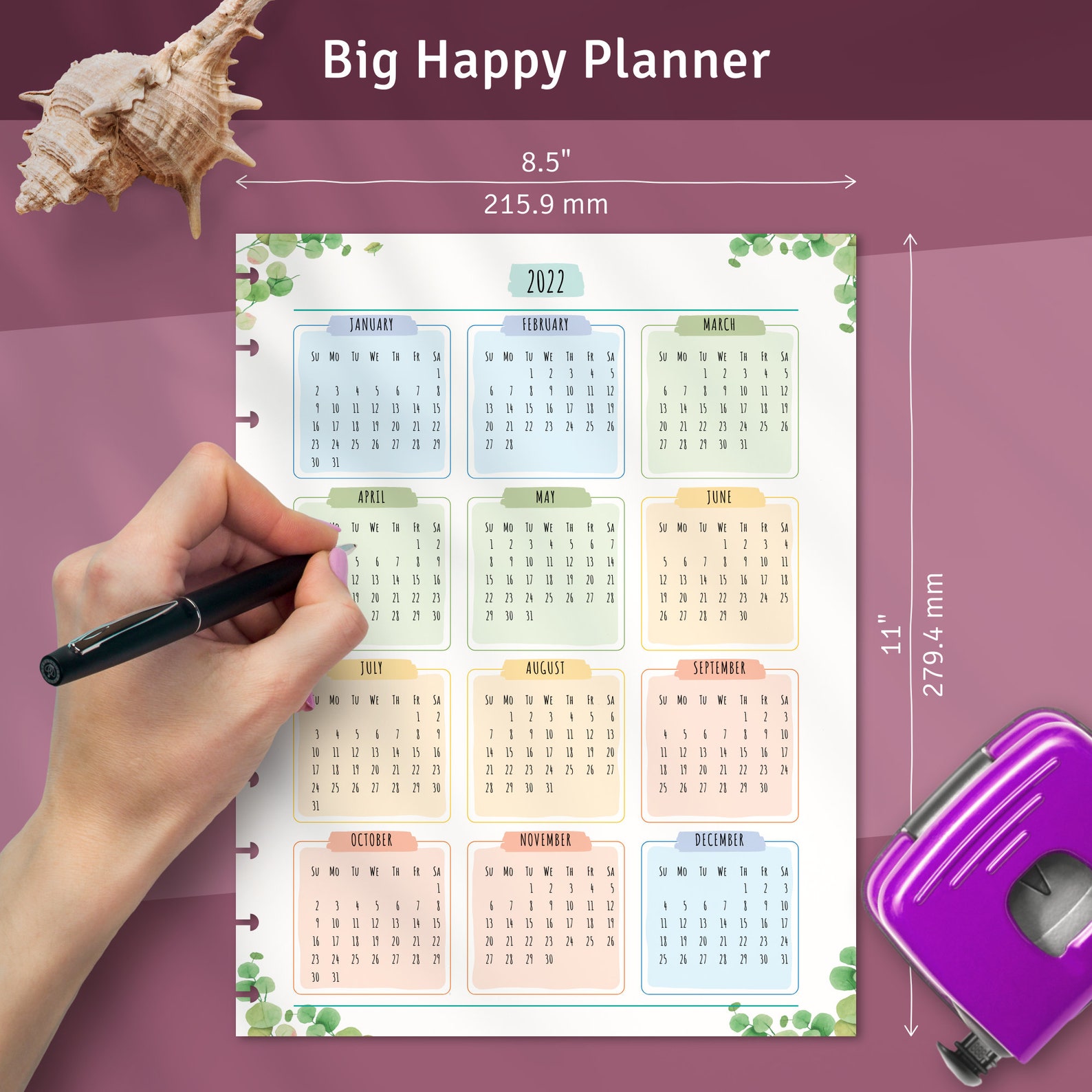 Yearly Calendar Template for Happy Planner Classic / Big / - Etsy