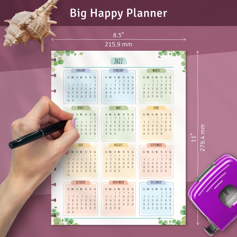 Yearly Calendar Template for Happy Planner Classic / Big / | Etsy