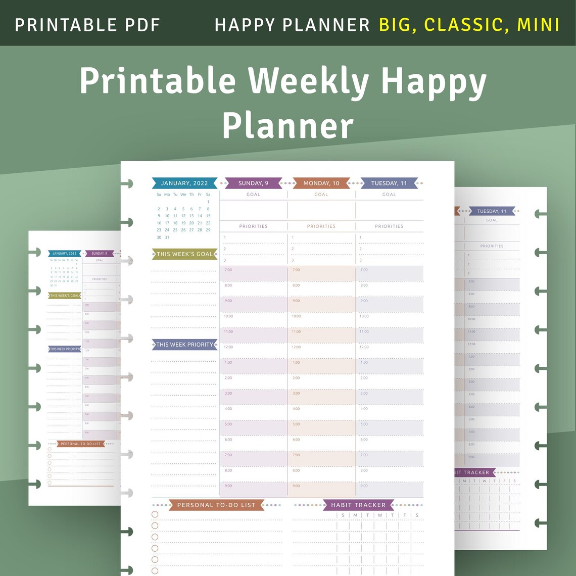 Week on 2 Page Weekly Planner Template for Happy Planner Big / - Etsy