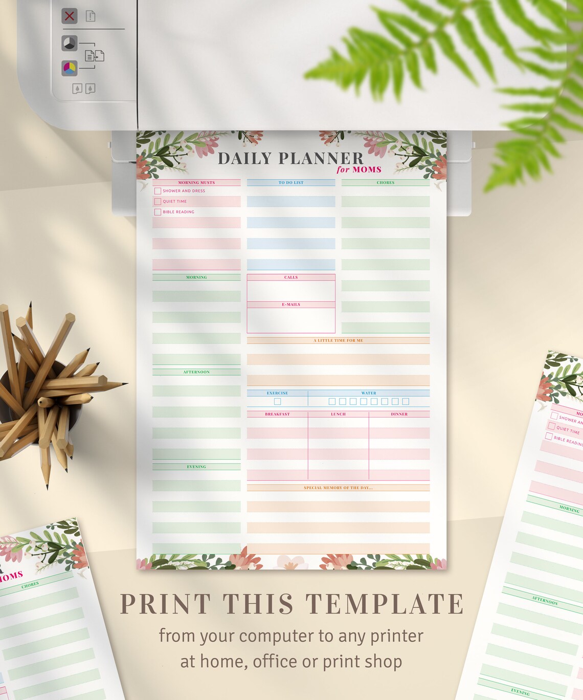 Colored Daily Planner Template for Moms Mother's Daily | Etsy
