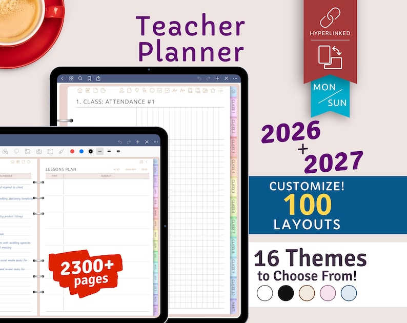 2026 + 2027 Digital Teacher Planner: Lesson Plan Book, Gradebook ...