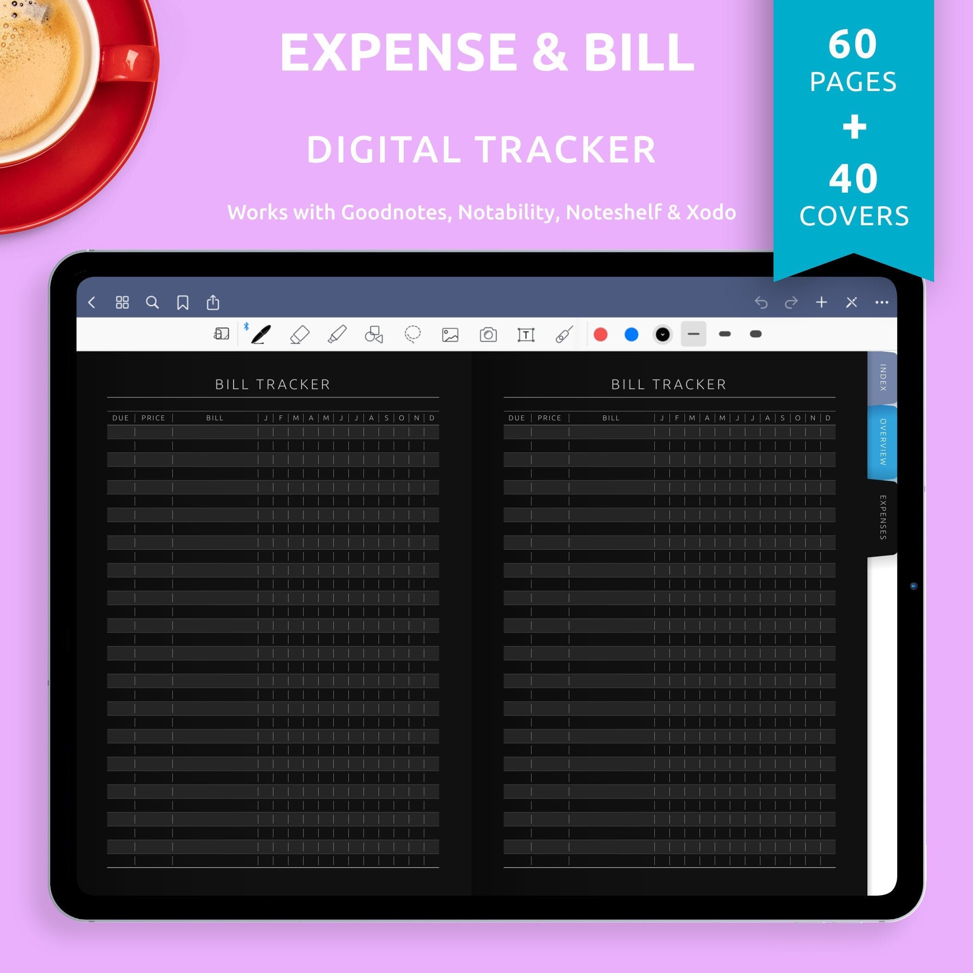 Digital Expense & Bill Tracker, Budget Planner Template (PDF) - Etsy
