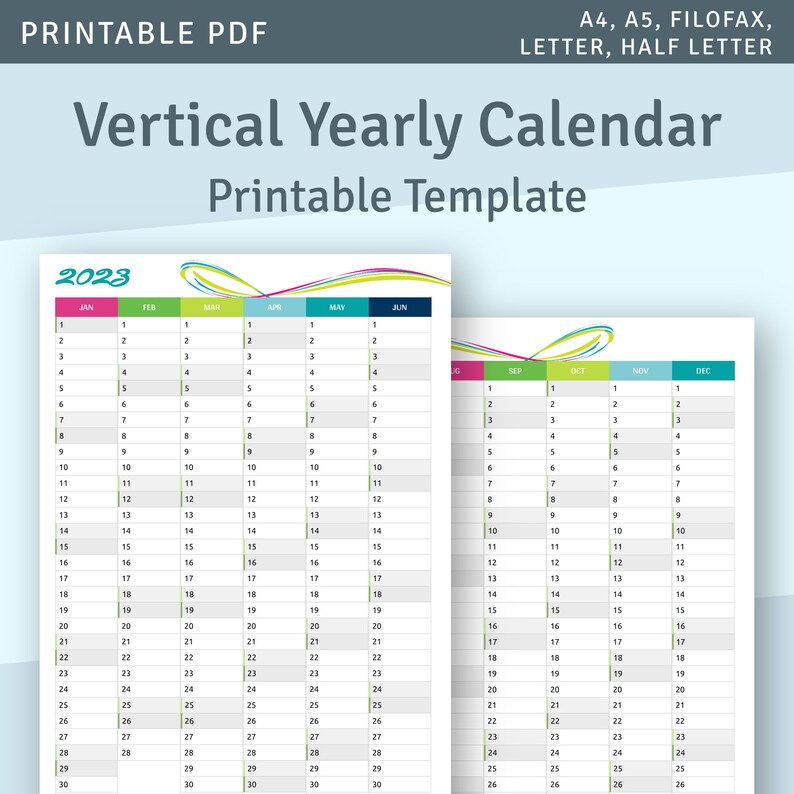 Vertical Yearly Calendar, 2025+2026 Printable Template (PDF) - Etsy
