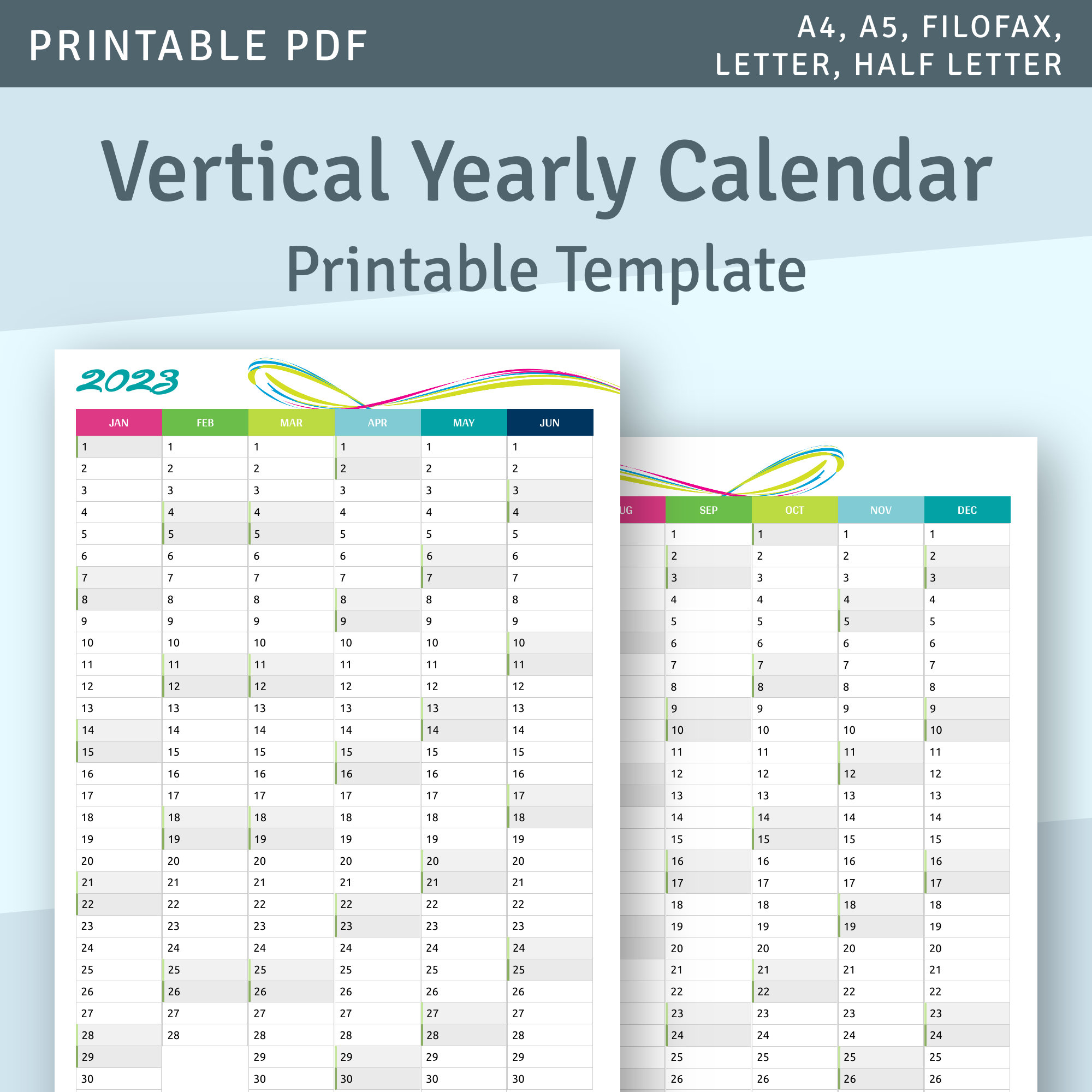Vertical Yearly Calendar, 2025+2026 Printable Template (PDF) - Etsy